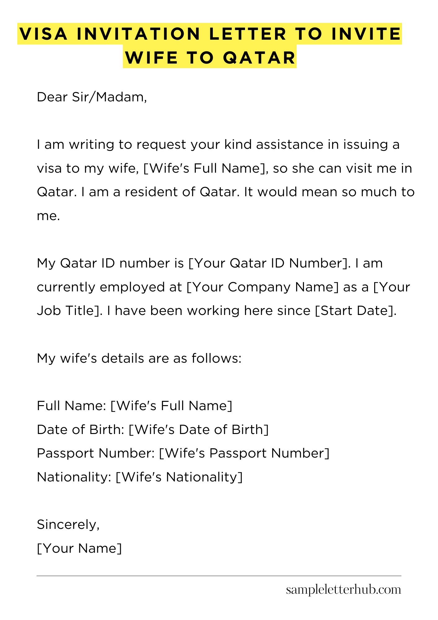 Visa Invitation Letter to Invite Wife to Qatar