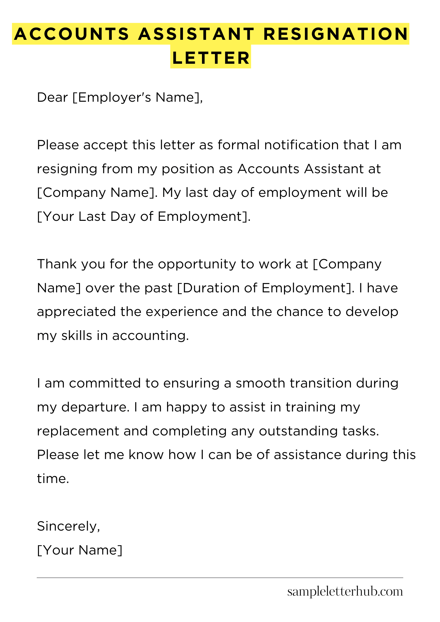 Accounts Assistant Resignation Letter