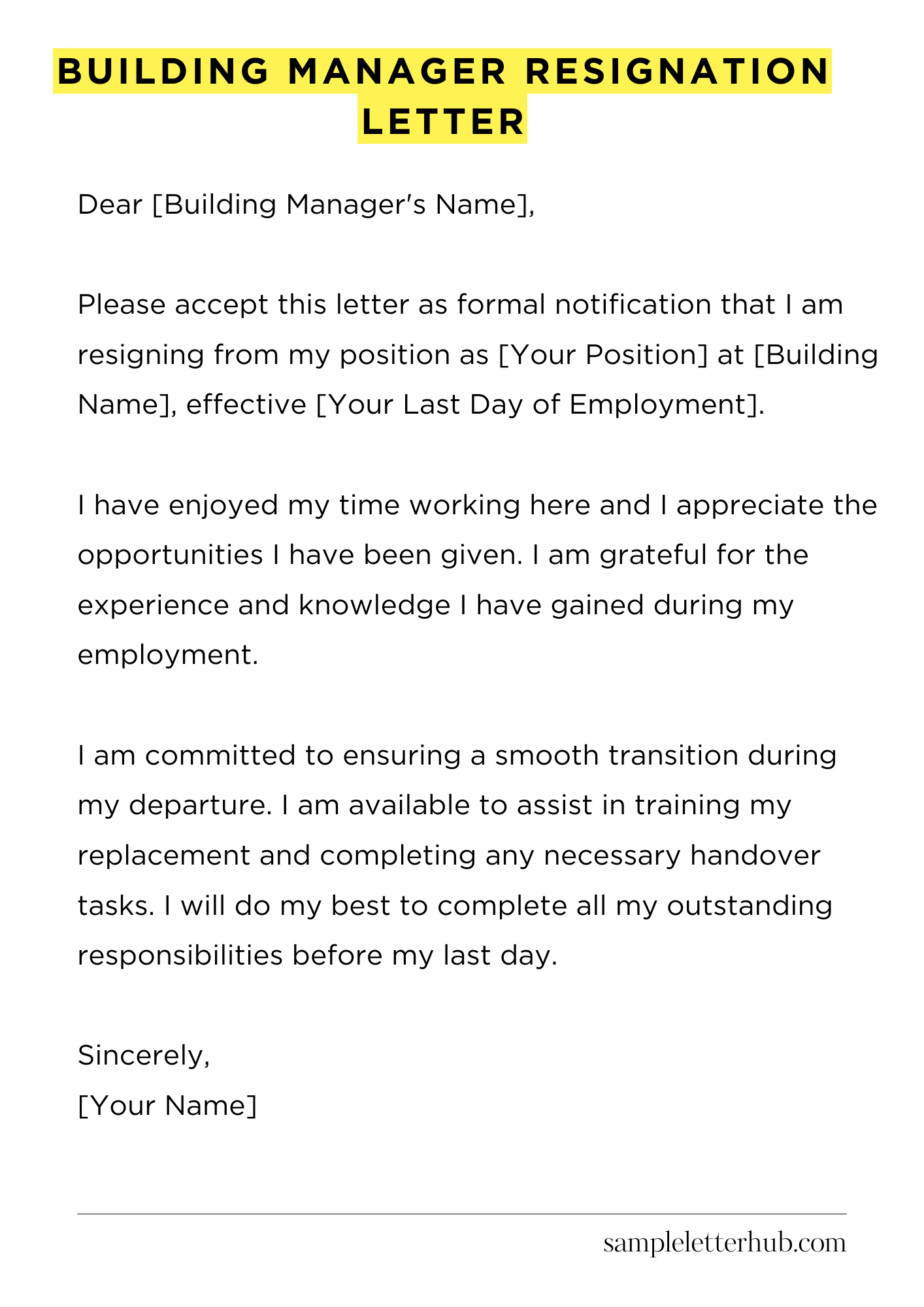 Building Manager Resignation Letter