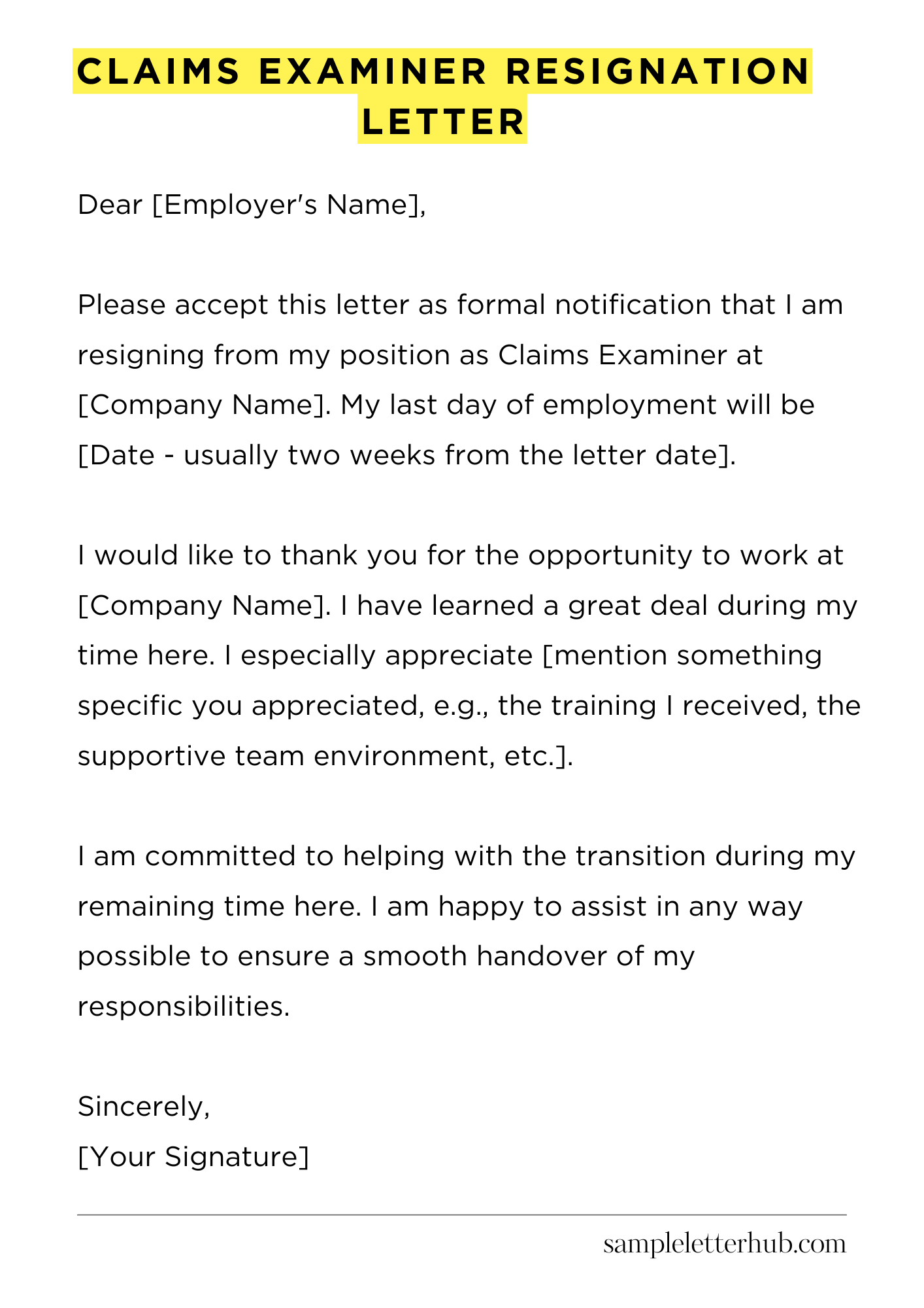 Claims Examiner Resignation Letter