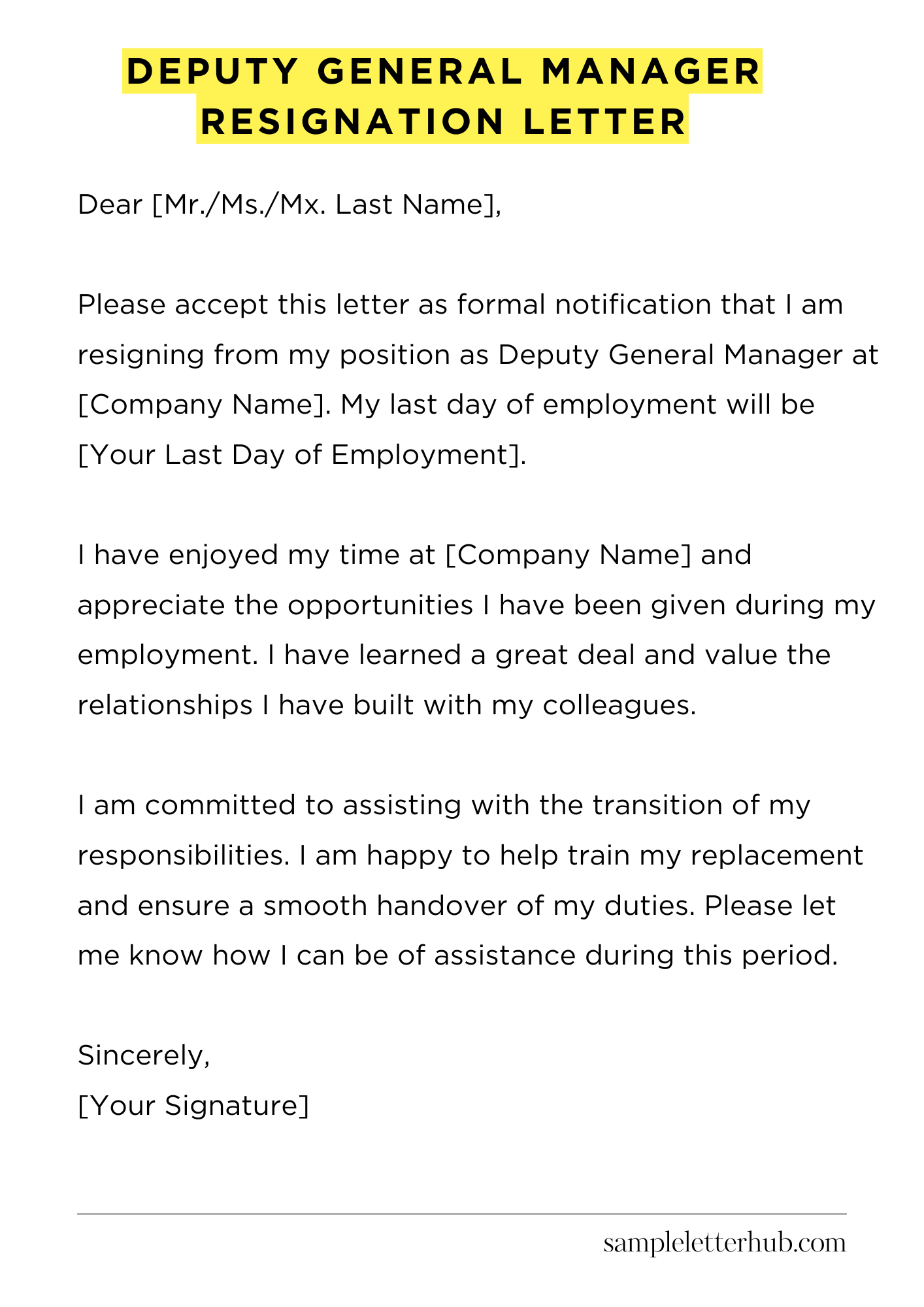 Deputy General Manager Resignation Letter