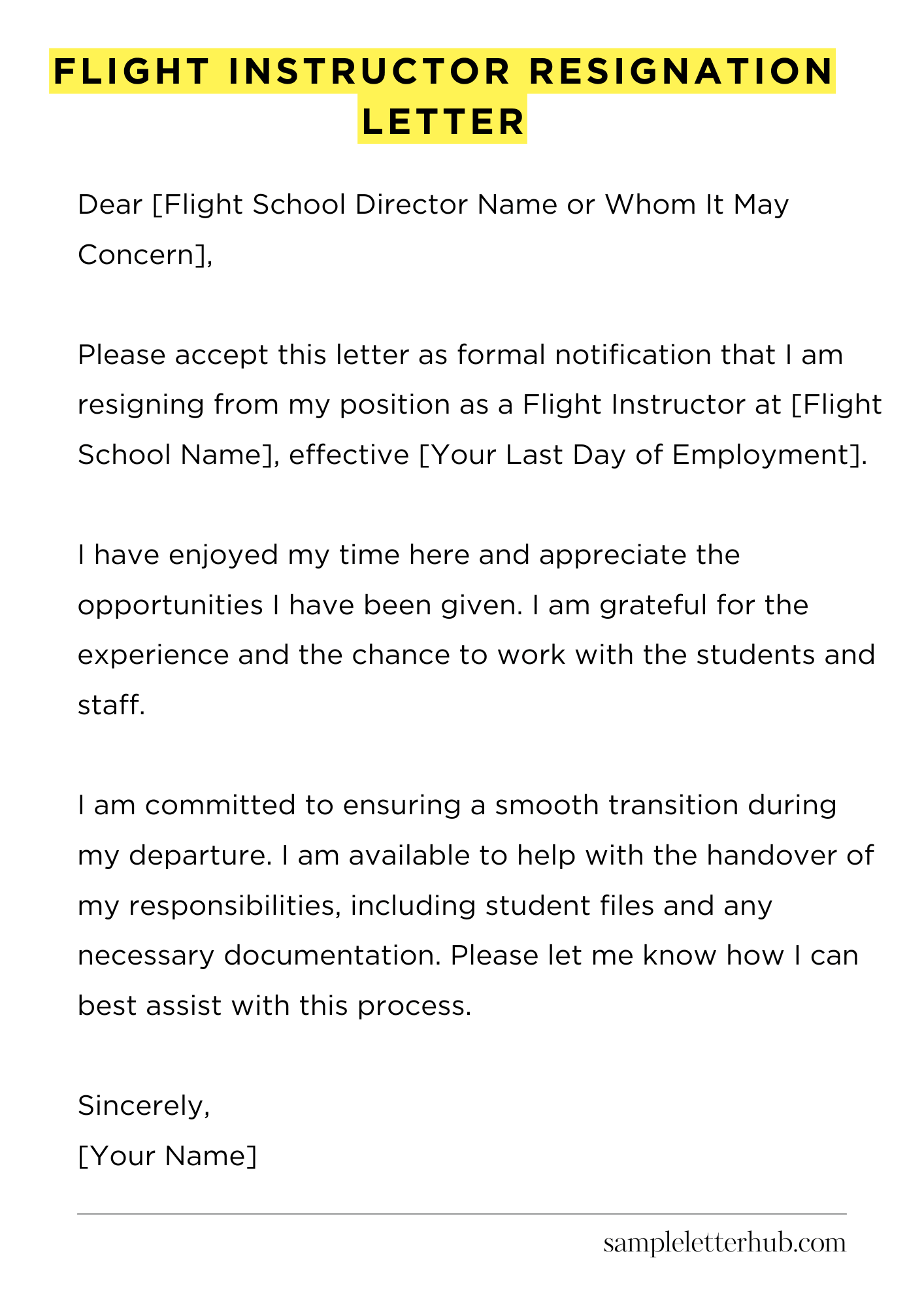 Flight Instructor Resignation Letter