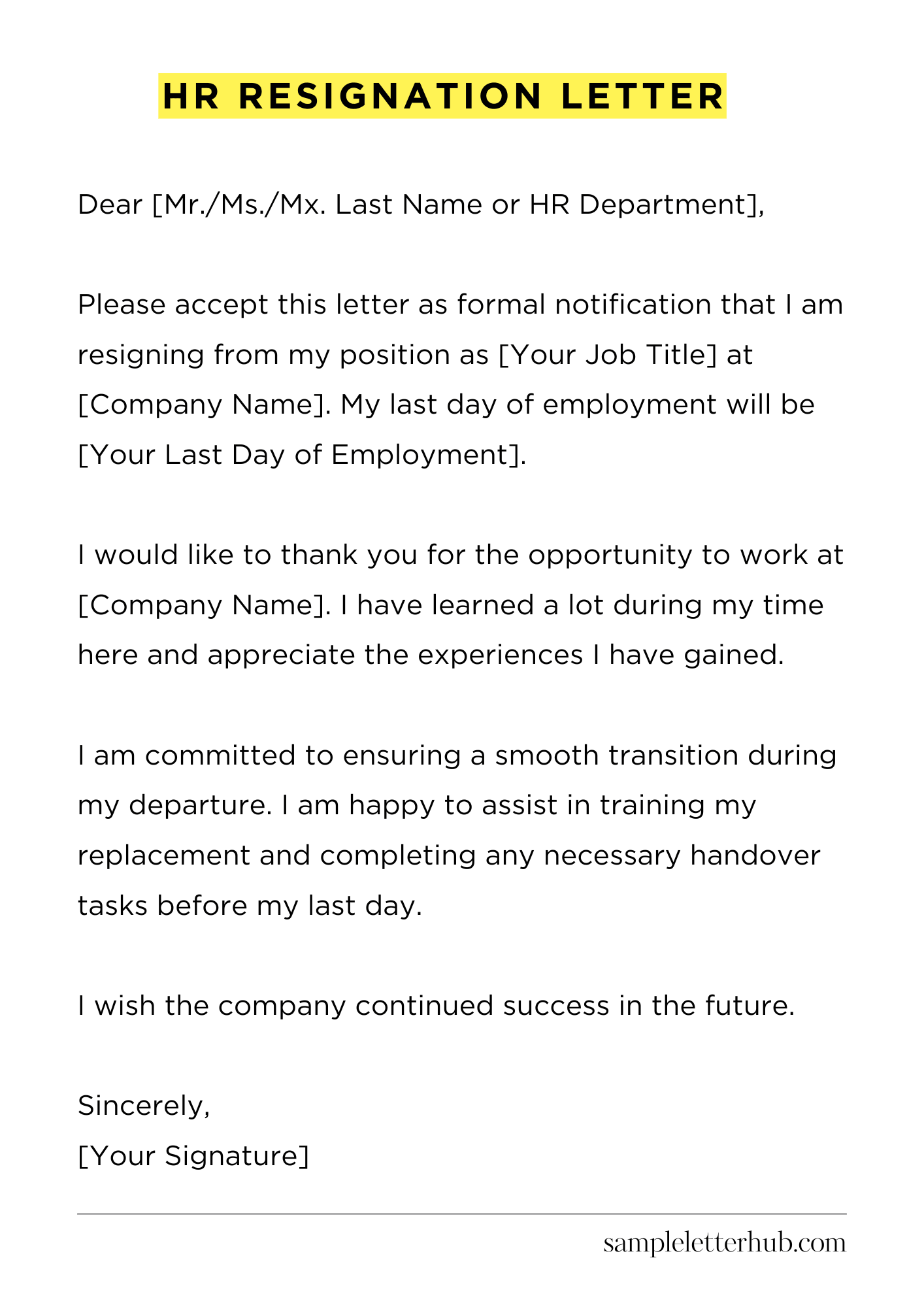 Hr Resignation Letter
