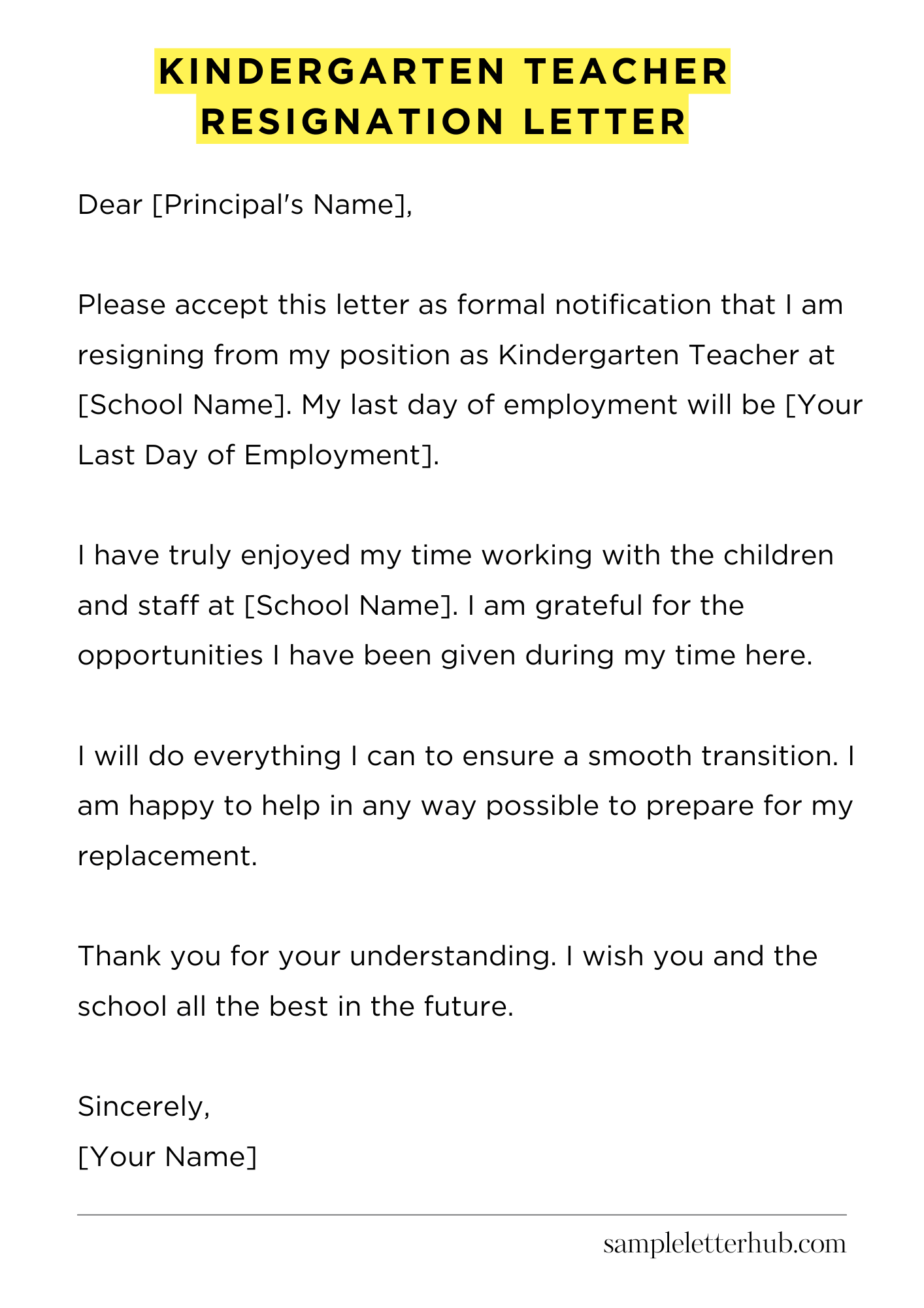 Kindergarten Teacher Resignation Letter