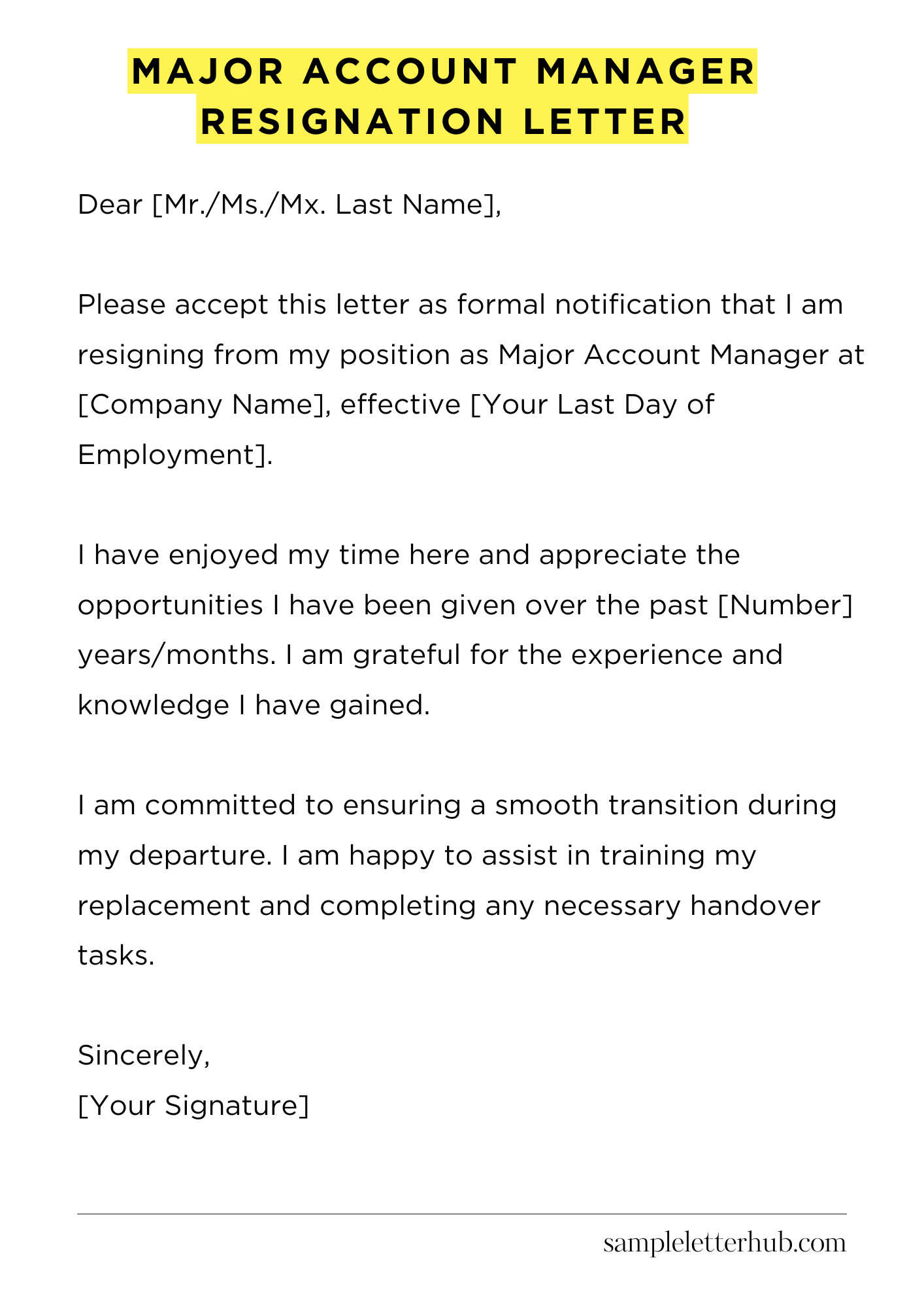 Major Account Manager Resignation Letter