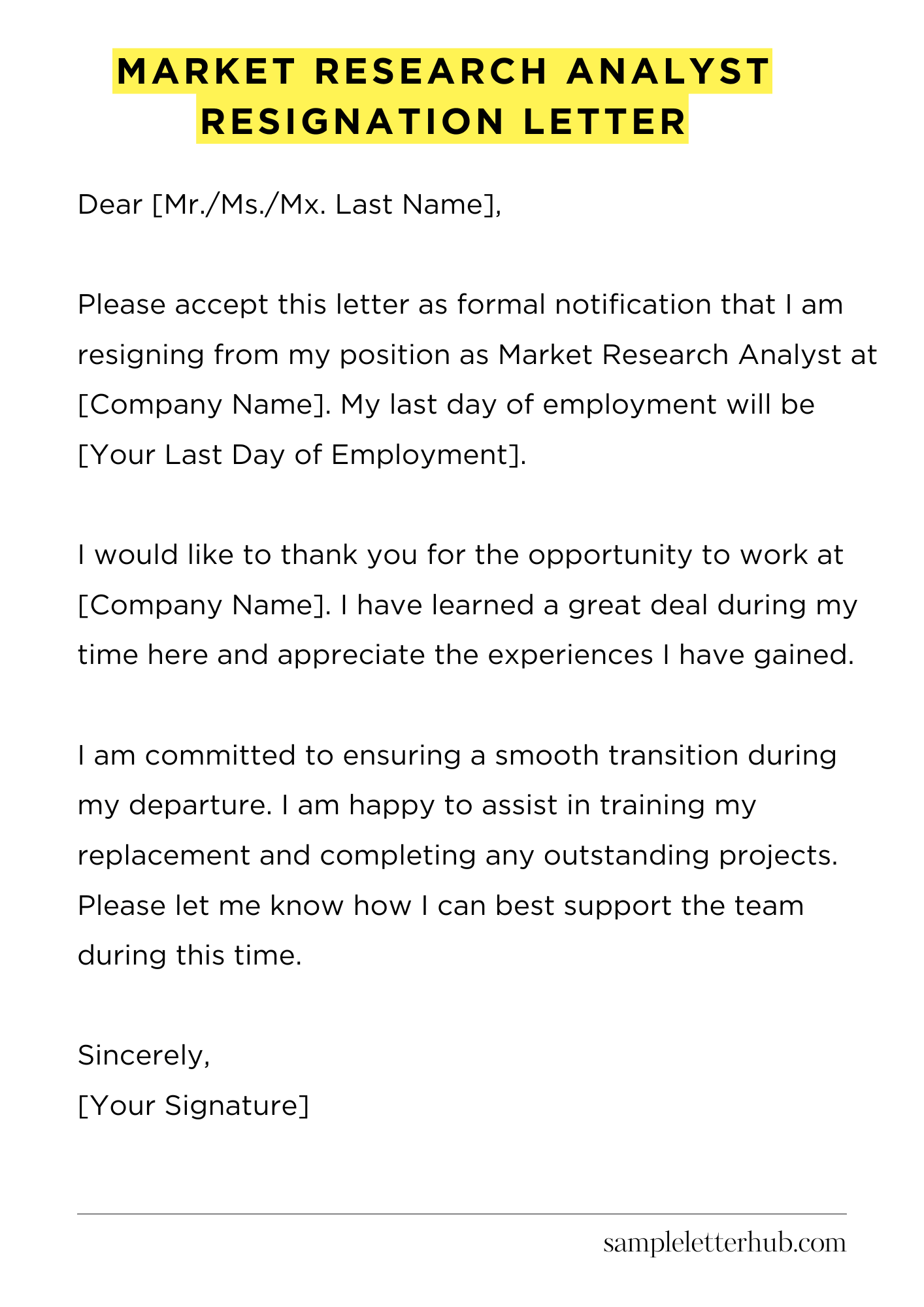 Market Research Analyst Resignation Letter