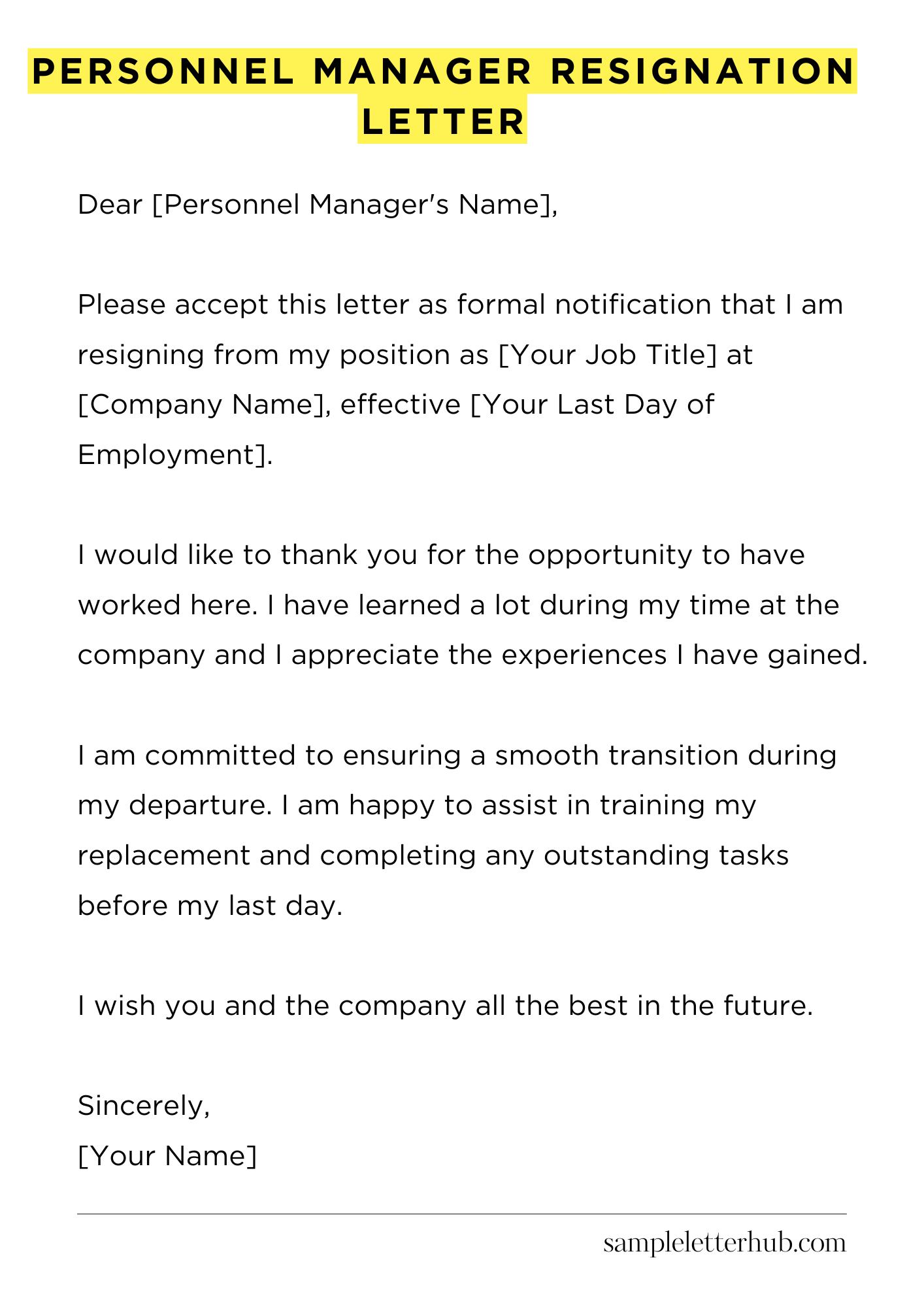 Personnel Manager Resignation Letter