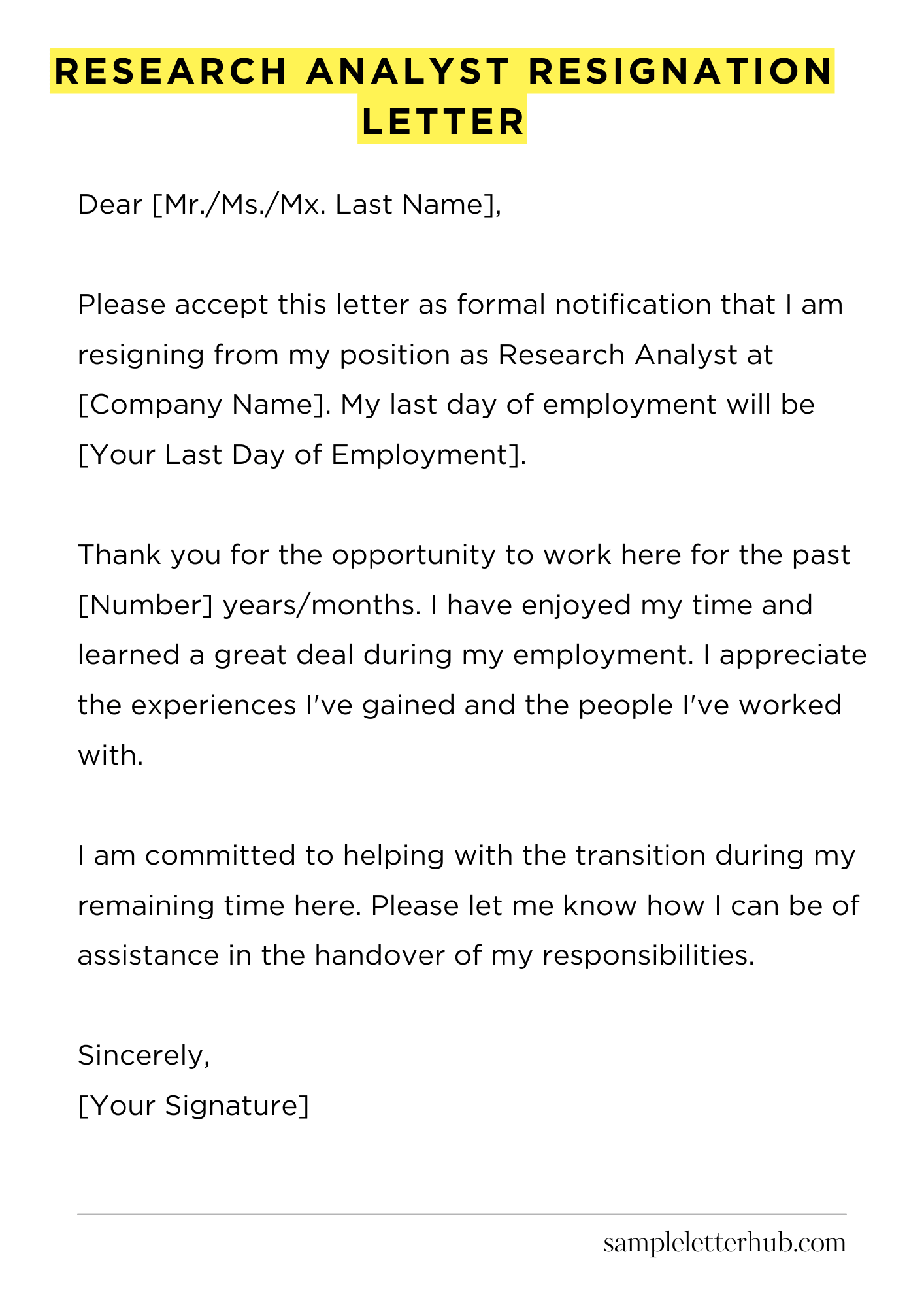 Research Analyst Resignation Letter