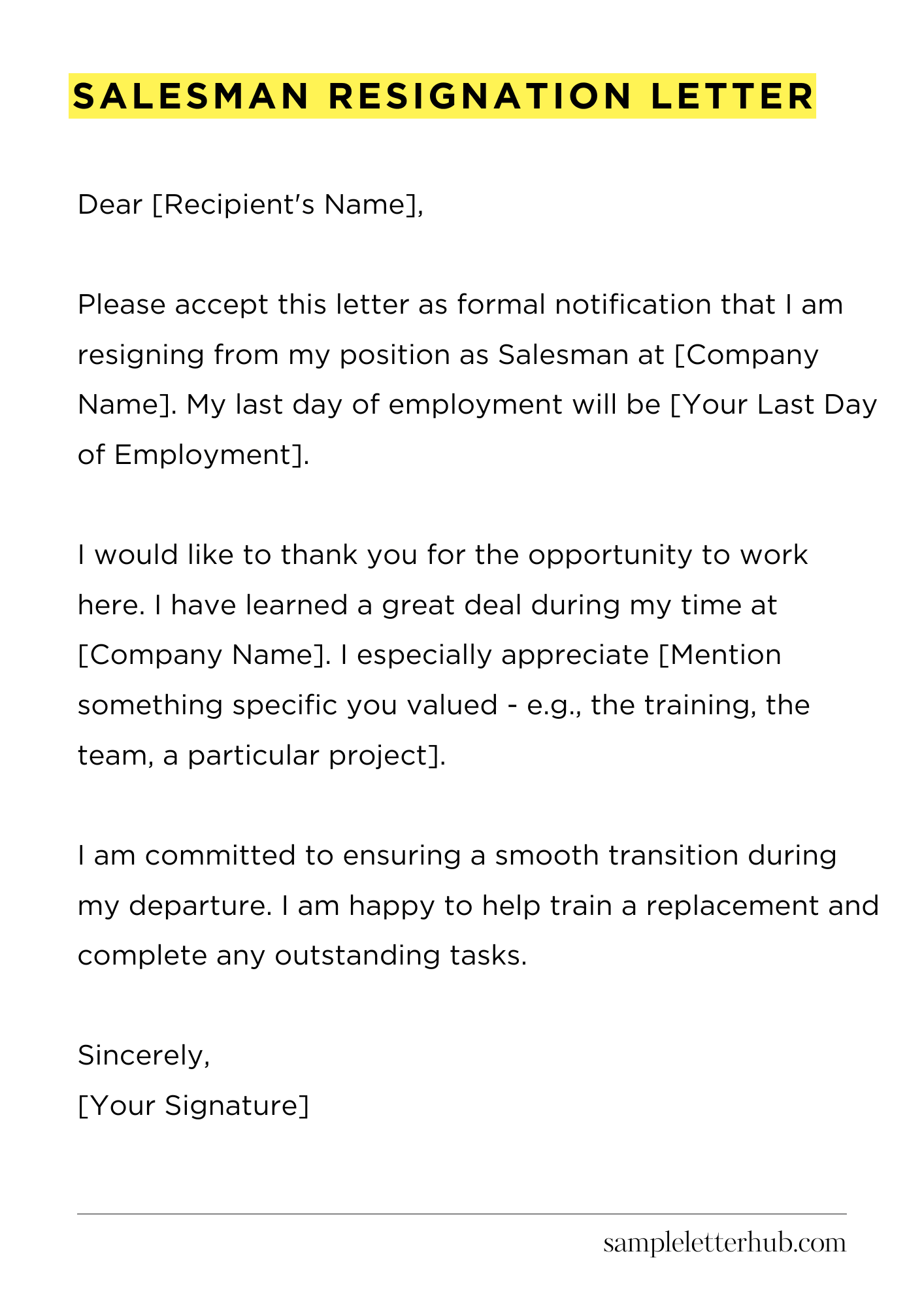 Salesman Resignation Letter