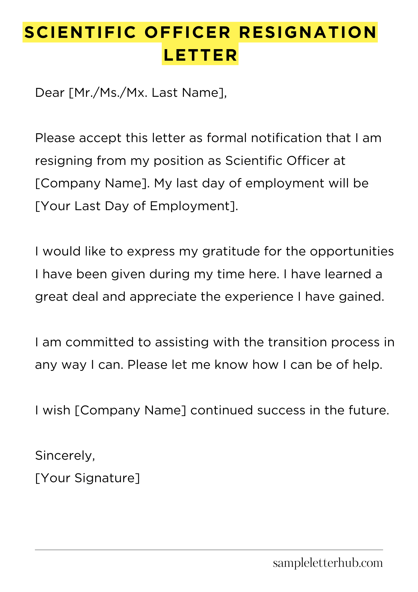 Scientific Officer Resignation Letter