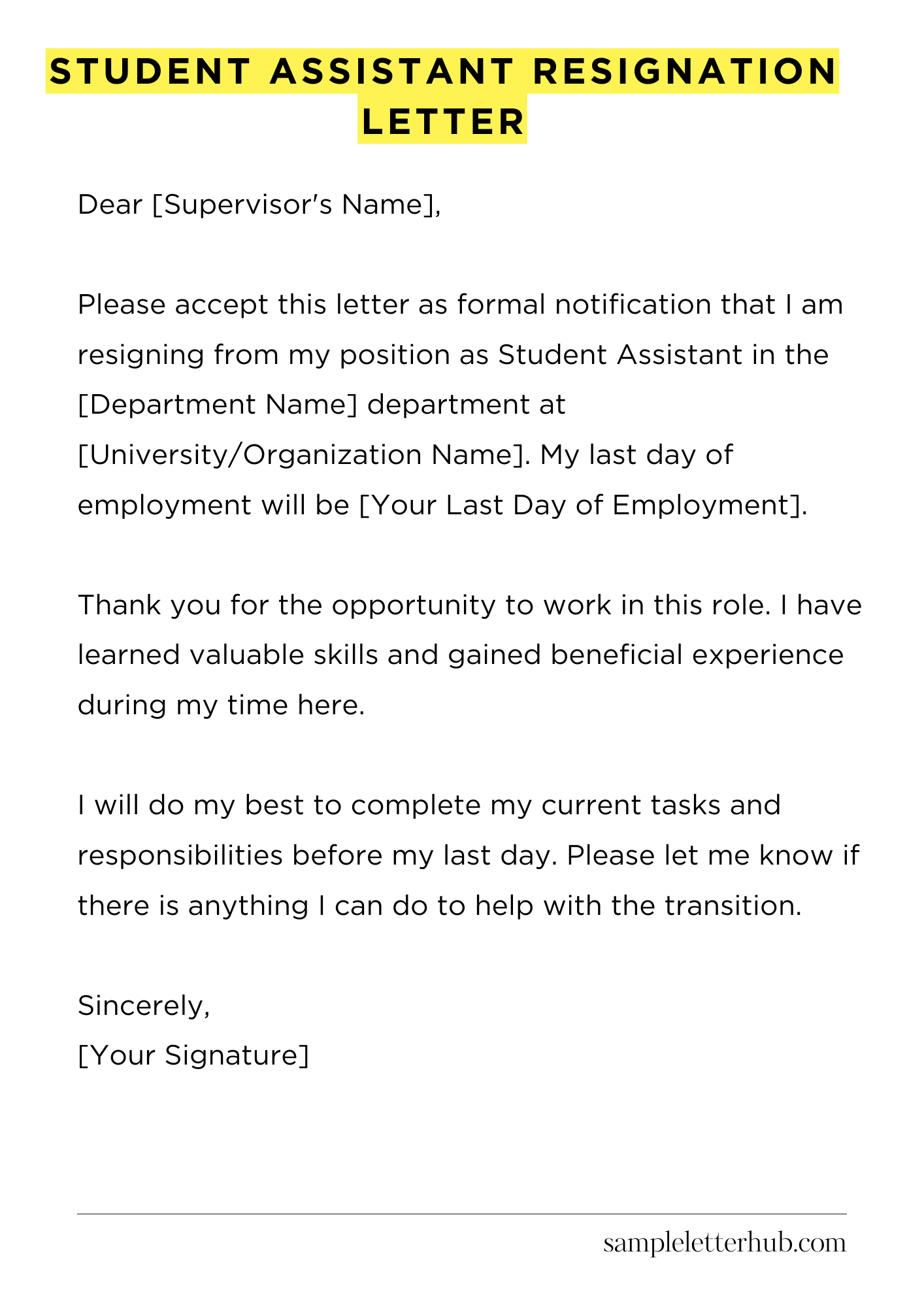 Student Assistant Resignation Letter
