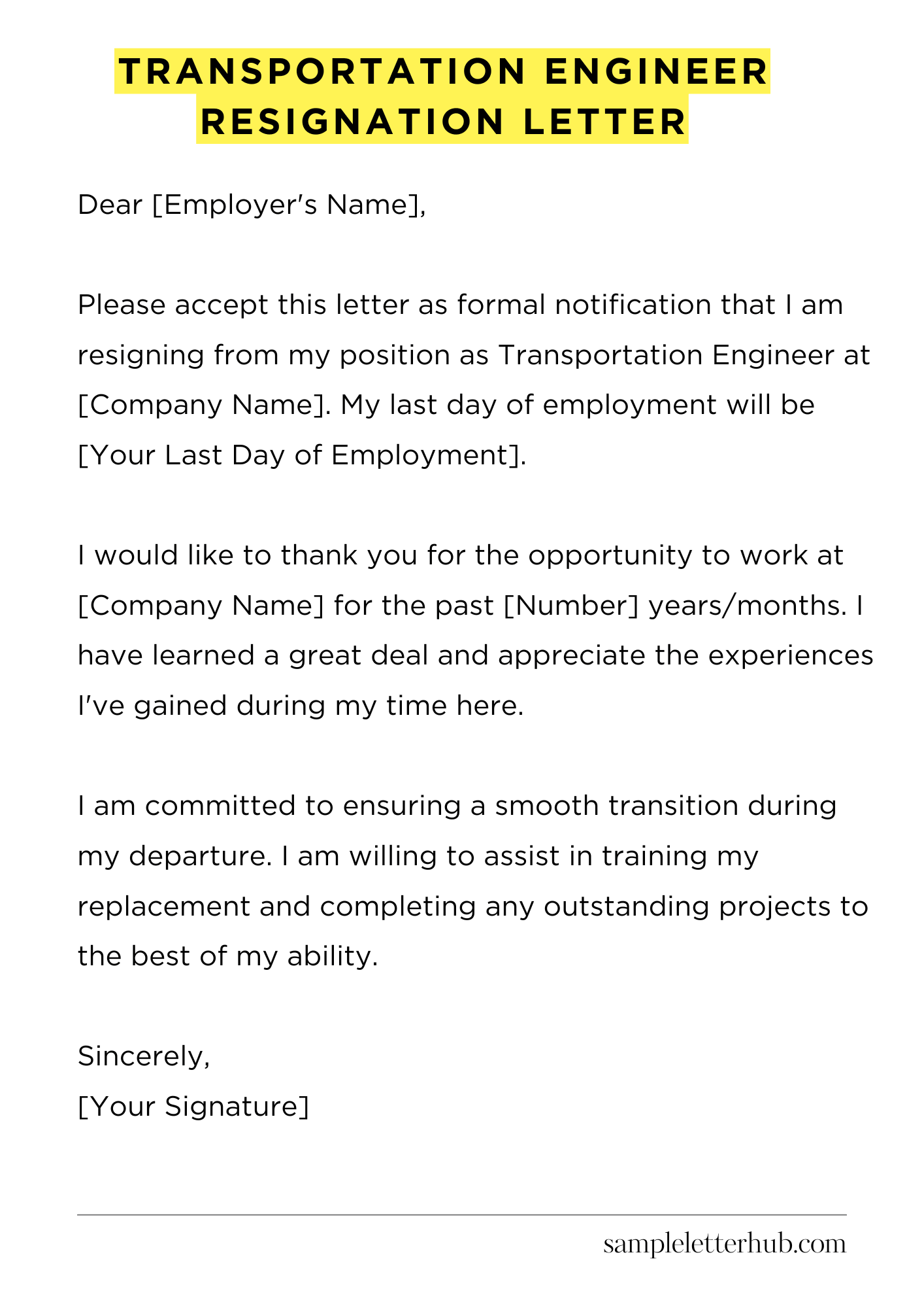Transportation Engineer Resignation Letter