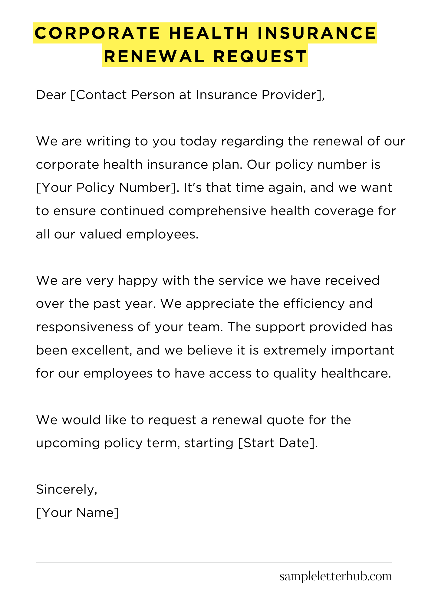 Corporate Health Insurance Renewal Request