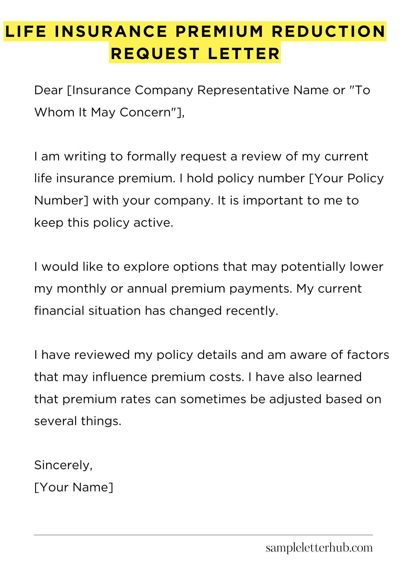 Life Insurance Premium Reduction Request Letter